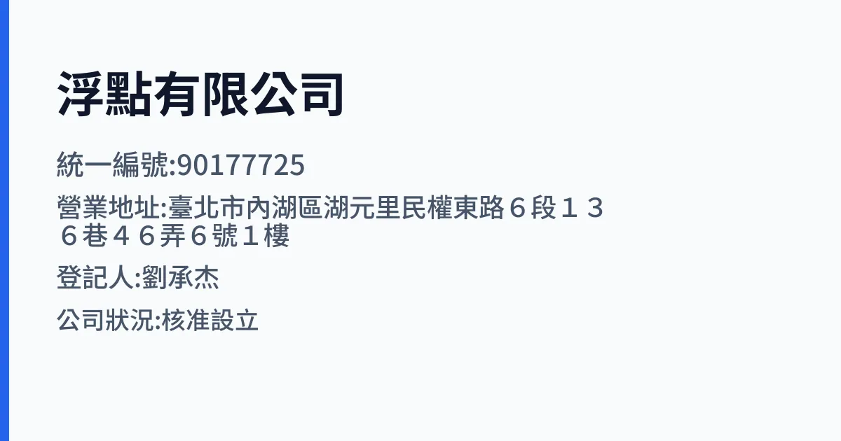 浮點有限公司 - 統編 90177725(臺北市) 公司登記資料與營業項目詳細圖表