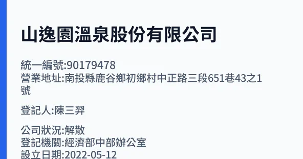 山逸園溫泉股份有限公司的照片-統編 90179478(南投縣) 公司登記資料與營業項目詳細圖表