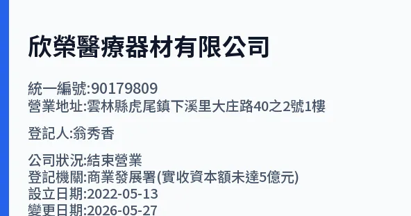 欣榮醫療器材有限公司的照片-統編 90179809(雲林縣) 公司登記資料與營業項目詳細圖表