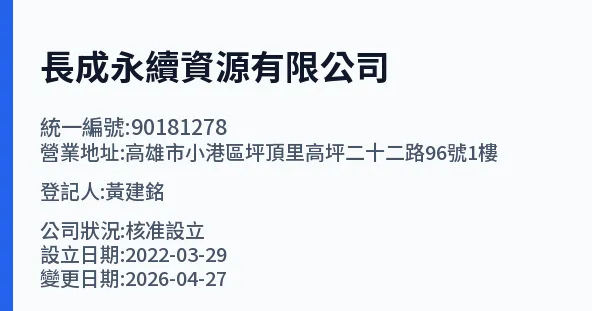 長成永續資源有限公司的照片-統編 90181278(高雄市) 公司登記資料與營業項目詳細圖表