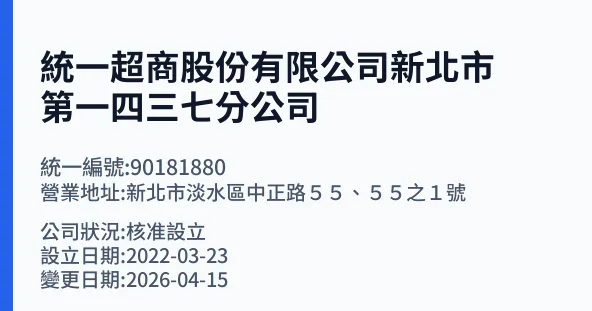 統一超商股份有限公司新北市第一四三七分公司的照片-統編 90181880(新北市) 公司登記資料與營業項目詳細圖表