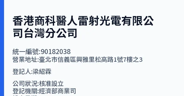 香港商科醫人雷射光電有限公司台灣分公司的照片-統編 90182038(臺北市) 公司登記資料與營業項目詳細圖表
