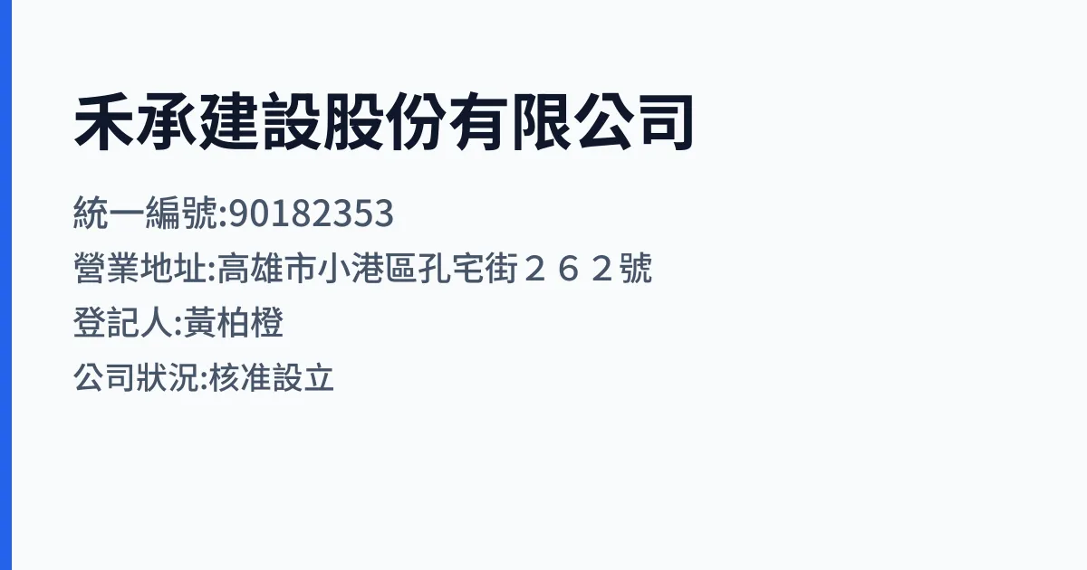禾承建設股份有限公司 - 統編 90182353(高雄市) 公司登記資料與營業項目詳細圖表