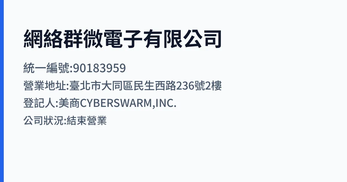 網絡群微電子有限公司 - 統編 90183959(臺北市) 公司登記資料與營業項目詳細圖表