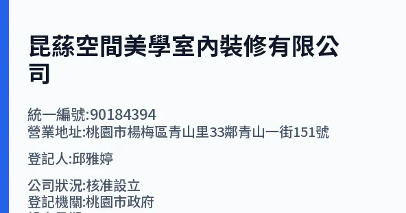 昆蕬空間美學室內裝修有限公司的照片-統編 90184394(桃園市) 公司登記資料與營業項目詳細圖表