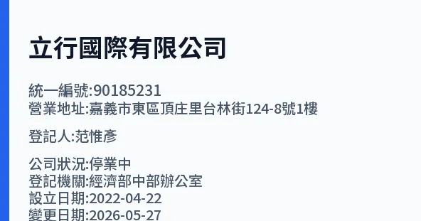 立行國際有限公司的照片-統編 90185231(嘉義市) 公司登記資料與營業項目詳細圖表