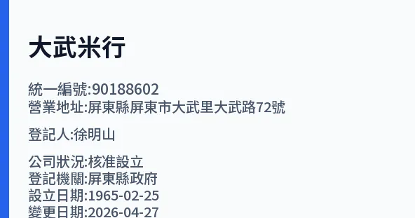 大武米行的照片-統編 90188602(屏東縣) 公司登記資料與營業項目詳細圖表