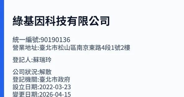 綠基因科技有限公司的照片-統編 90190136(臺北市) 公司登記資料與營業項目詳細圖表