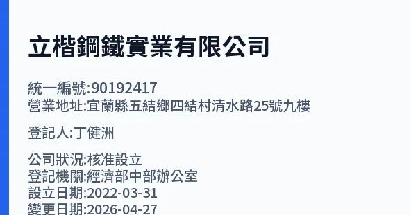 立楷鋼鐵實業有限公司的照片-統編 90192417(宜蘭縣) 公司登記資料與營業項目詳細圖表