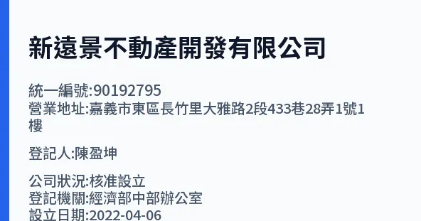 新遠景不動產開發有限公司的照片-統編 90192795(嘉義市) 公司登記資料與營業項目詳細圖表