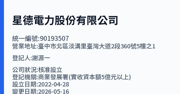 星德電力股份有限公司的照片-統編 90193507(臺中市) 公司登記資料與營業項目詳細圖表