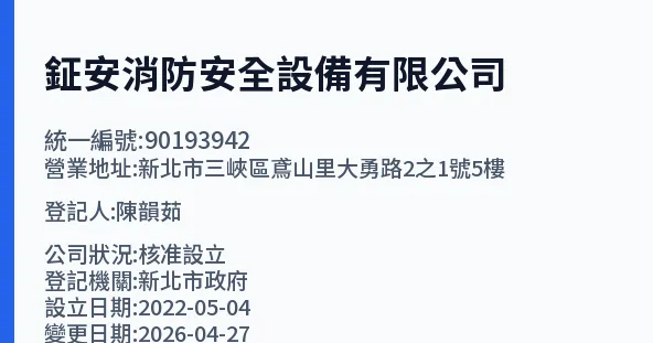 鉦安消防安全設備有限公司的照片-統編 90193942(新北市) 公司登記資料與營業項目詳細圖表