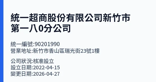 統一超商股份有限公司新竹市第一八0分公司的照片-統編 90201990(新竹市) 公司登記資料與營業項目詳細圖表