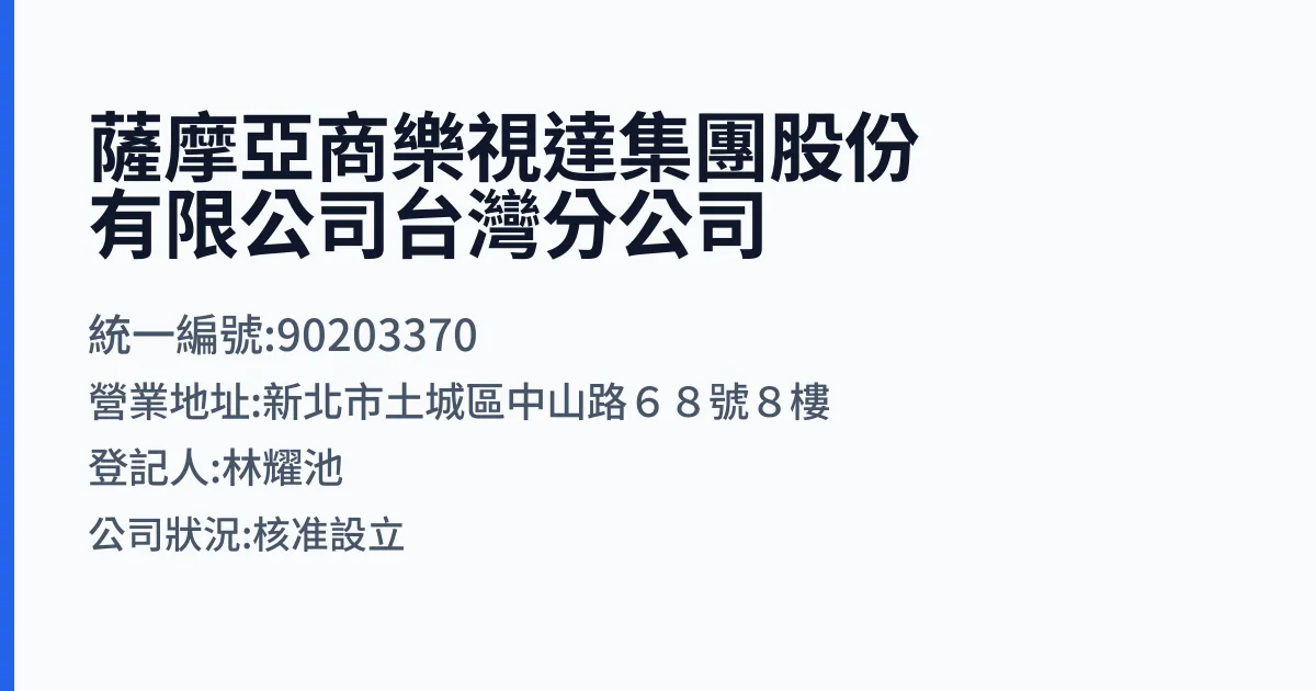 薩摩亞商樂視達集團股份有限公司台灣分公司 - 統編 90203370(新北市) 公司登記資料與營業項目詳細圖表