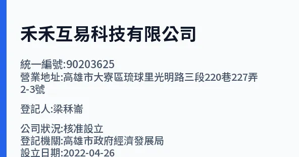 禾禾互易科技有限公司的照片-統編 90203625(高雄市) 公司登記資料與營業項目詳細圖表