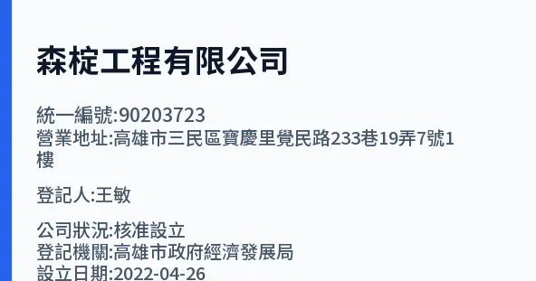森椗工程有限公司的照片-統編 90203723(高雄市) 公司登記資料與營業項目詳細圖表