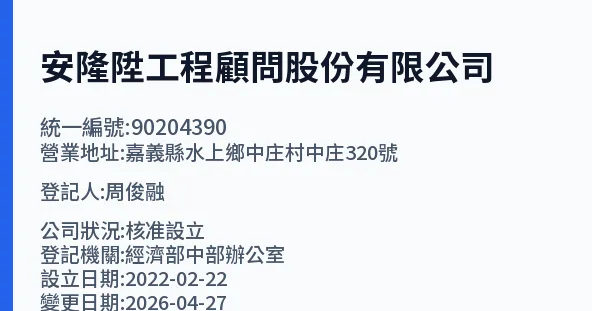 安隆陞工程顧問股份有限公司的照片-統編 90204390(嘉義縣) 公司登記資料與營業項目詳細圖表