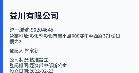 益川有限公司的照片-統編 90204645(彰化縣) 公司登記資料與營業項目詳細圖表