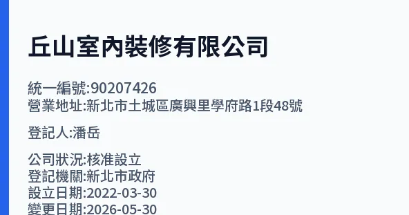 丘山室內裝修有限公司的照片-統編 90207426(新北市) 公司登記資料與營業項目詳細圖表