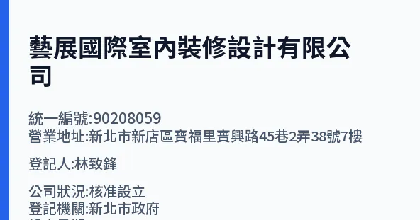 藝展國際室內裝修設計有限公司的照片-統編 90208059(新北市) 公司登記資料與營業項目詳細圖表