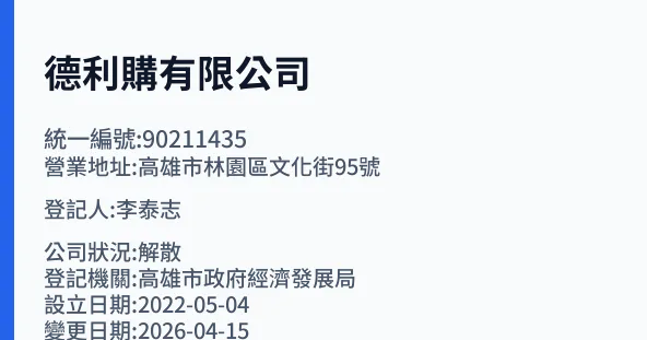 德利購有限公司的照片-統編 90211435(高雄市) 公司登記資料與營業項目詳細圖表