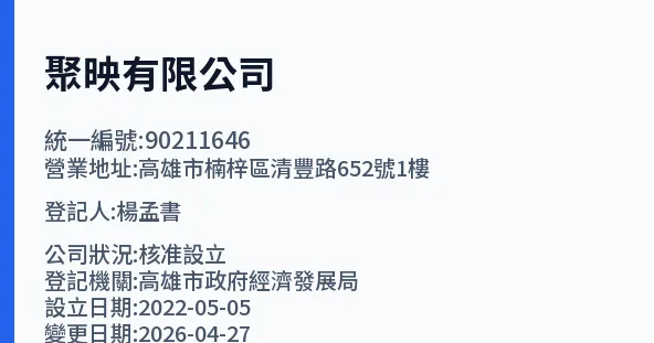 聚映有限公司的照片-統編 90211646(高雄市) 公司登記資料與營業項目詳細圖表