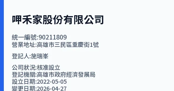 呷禾家股份有限公司的照片-統編 90211809(高雄市) 公司登記資料與營業項目詳細圖表