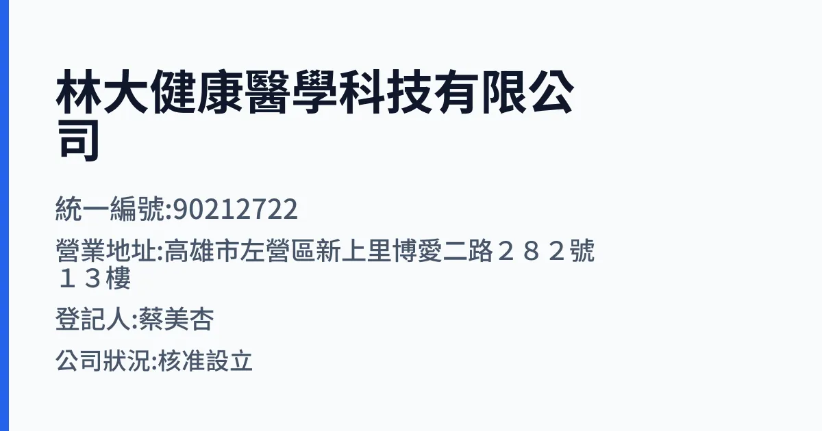 林大健康醫學科技有限公司 - 統編 90212722(高雄市) 公司登記資料與營業項目詳細圖表