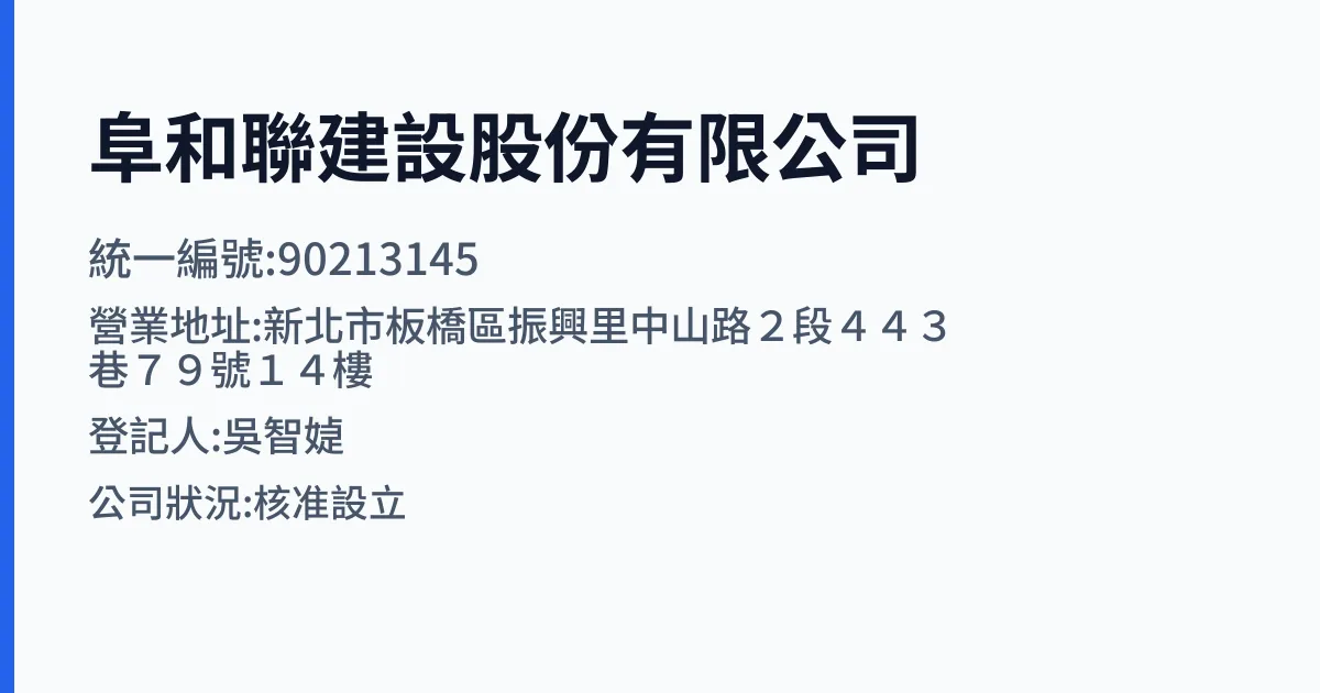阜和聯建設股份有限公司 - 統編 90213145(新北市) 公司登記資料與營業項目詳細圖表