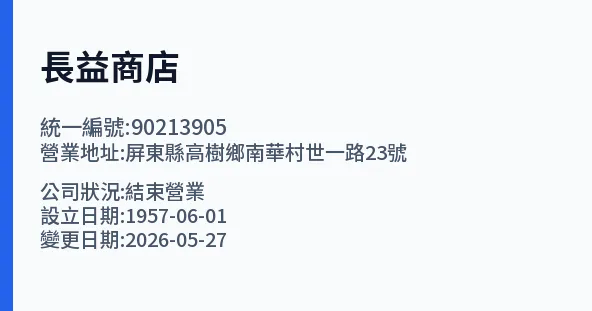 長益商店的照片-統編 90213905(屏東縣) 公司登記資料與營業項目詳細圖表