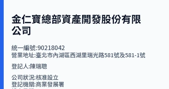 金仁寶總部資產開發股份有限公司的照片-統編 90218042(臺北市) 公司登記資料與營業項目詳細圖表