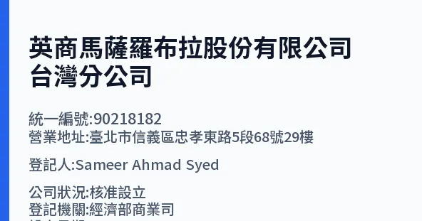 英商馬薩羅布拉股份有限公司台灣分公司的照片-統編 90218182(臺北市) 公司登記資料與營業項目詳細圖表