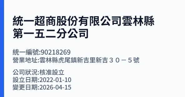 統一超商股份有限公司雲林縣第一五二分公司的照片-統編 90218269(雲林縣) 公司登記資料與營業項目詳細圖表