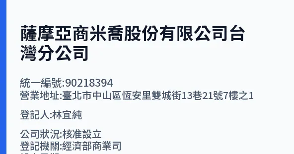 薩摩亞商米喬股份有限公司台灣分公司的照片-統編 90218394(臺北市) 公司登記資料與營業項目詳細圖表