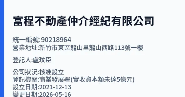 富程不動產仲介經紀有限公司的照片-統編 90218964(新竹市) 公司登記資料與營業項目詳細圖表