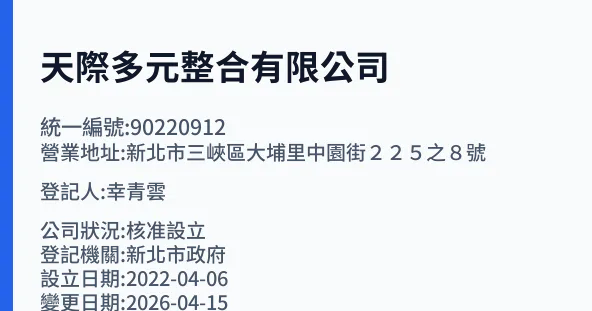 天際多元整合有限公司的照片-統編 90220912(新北市) 公司登記資料與營業項目詳細圖表