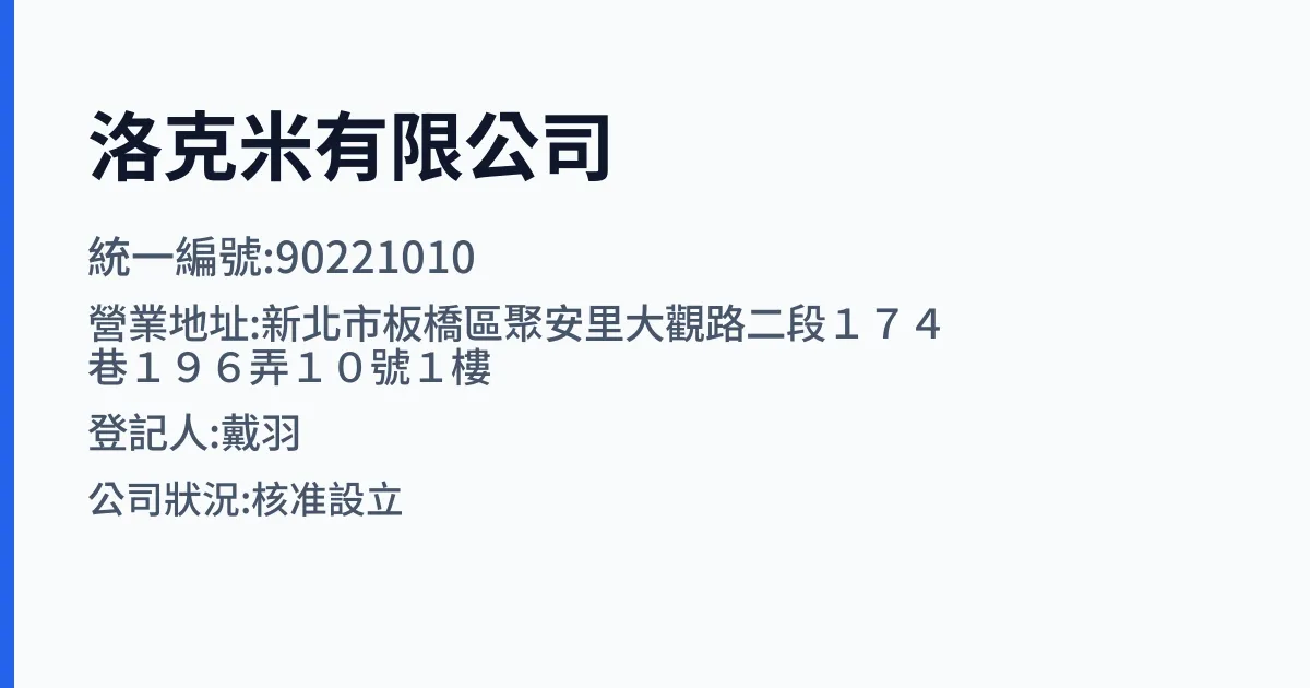 洛克米有限公司 - 統編 90221010(新北市) 公司登記資料與營業項目詳細圖表