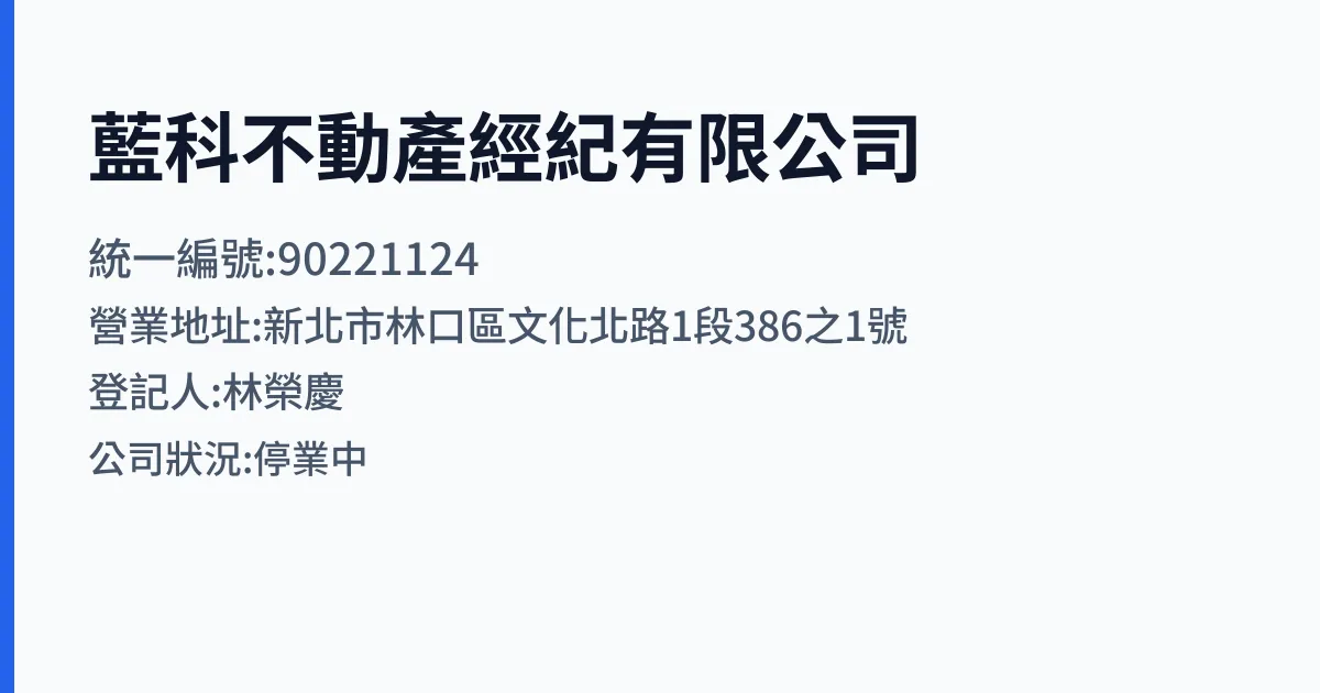 藍科不動產經紀有限公司 - 統編 90221124(新北市) 公司登記資料與營業項目詳細圖表
