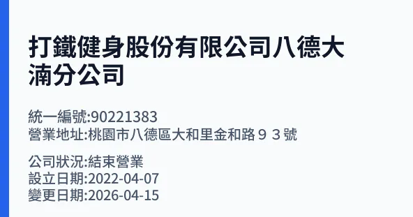 打鐵健身股份有限公司八德大湳分公司的照片-統編 90221383(桃園市) 公司登記資料與營業項目詳細圖表