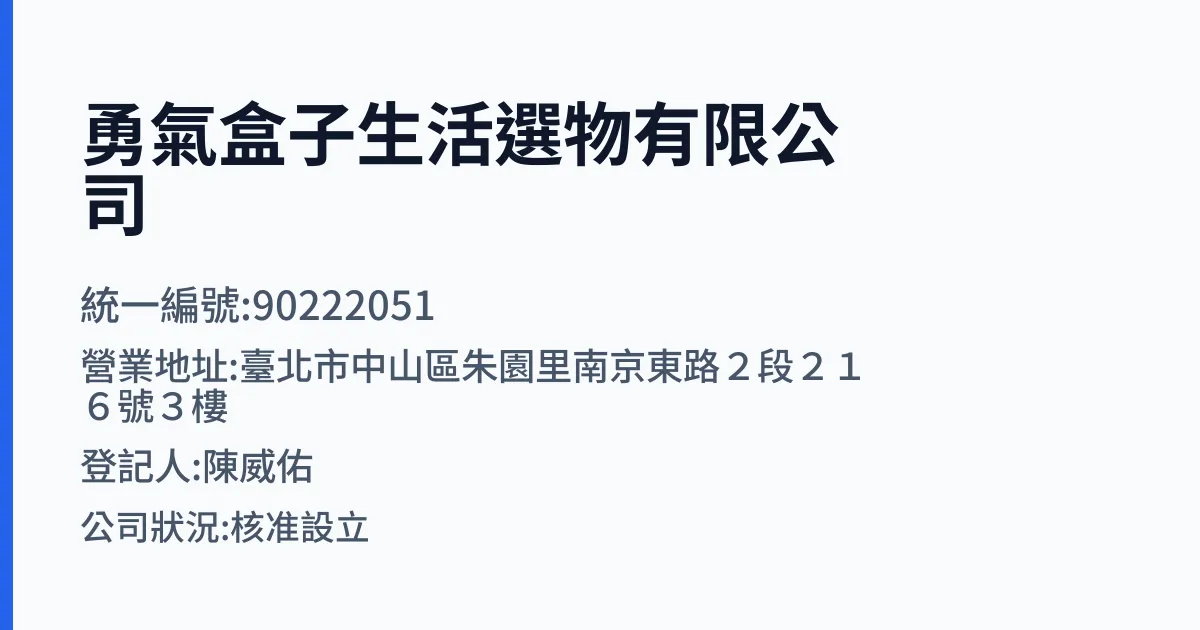 勇氣盒子生活選物有限公司 - 統編 90222051(臺北市) 公司登記資料與營業項目詳細圖表
