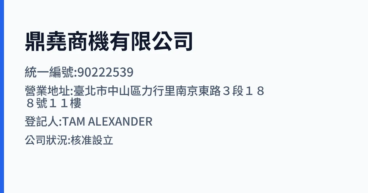鼎堯商機有限公司 - 統編 90222539(臺北市) 公司登記資料與營業項目詳細圖表