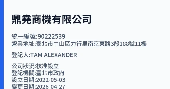 鼎堯商機有限公司的照片-統編 90222539(臺北市) 公司登記資料與營業項目詳細圖表