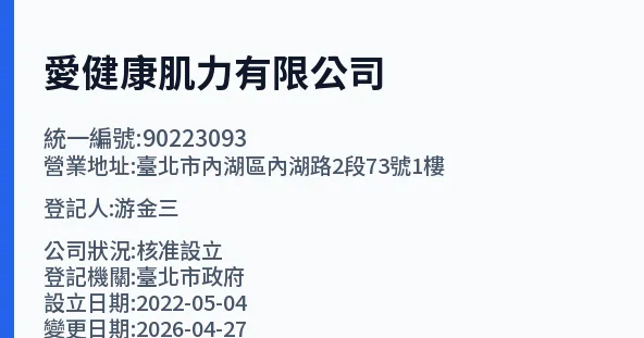 愛健康肌力有限公司的照片-統編 90223093(臺北市) 公司登記資料與營業項目詳細圖表