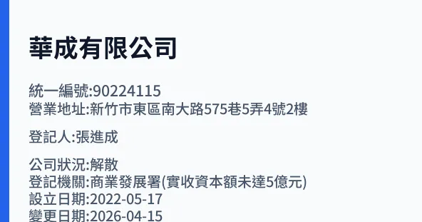 華成有限公司的照片-統編 90224115(新竹市) 公司登記資料與營業項目詳細圖表