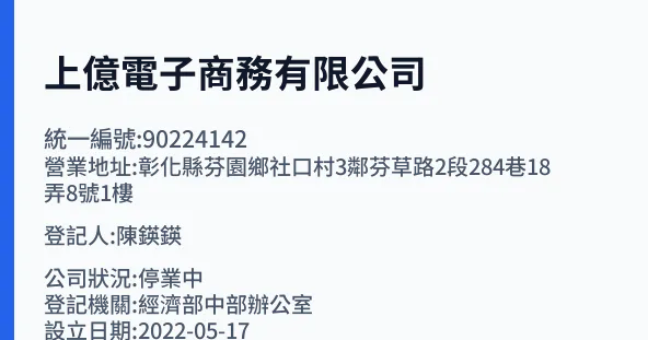 上億電子商務有限公司的照片-統編 90224142(彰化縣) 公司登記資料與營業項目詳細圖表