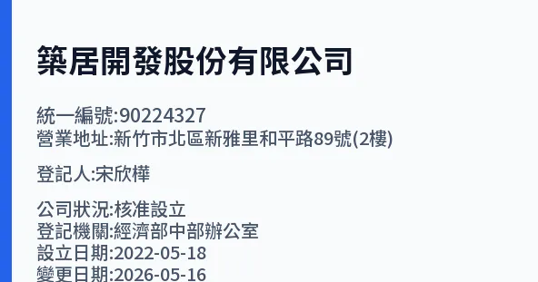 築居開發股份有限公司的照片-統編 90224327(新竹市) 公司登記資料與營業項目詳細圖表