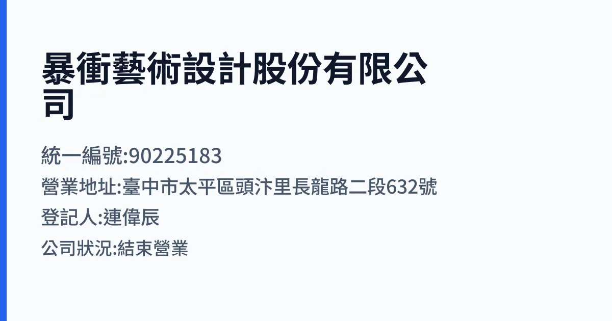 暴衝藝術設計股份有限公司 - 統編 90225183(臺中市) 公司登記資料與營業項目詳細圖表