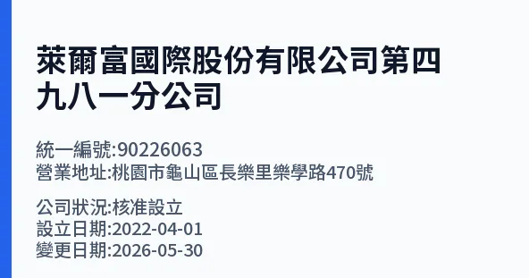 萊爾富國際股份有限公司第四九八一分公司的照片-統編 90226063(桃園市) 公司登記資料與營業項目詳細圖表