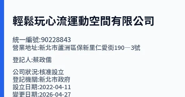 輕鬆玩心流運動空間有限公司的照片-統編 90228843(新北市) 公司登記資料與營業項目詳細圖表