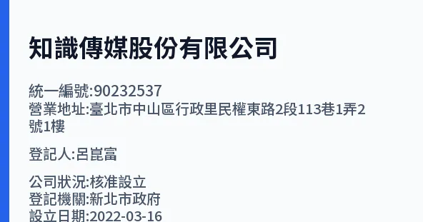 知識傳媒股份有限公司的照片-統編 90232537(臺北市) 公司登記資料與營業項目詳細圖表